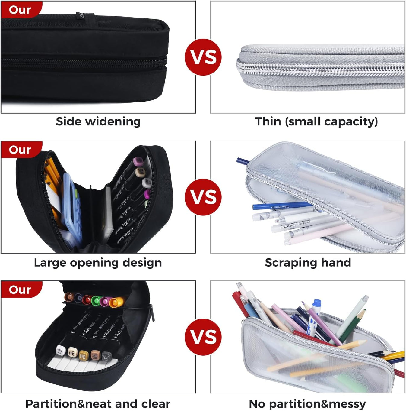 Fmeida Grid Mesh Pencil Case – 4-Compartment Organizer, Clear, Black ...