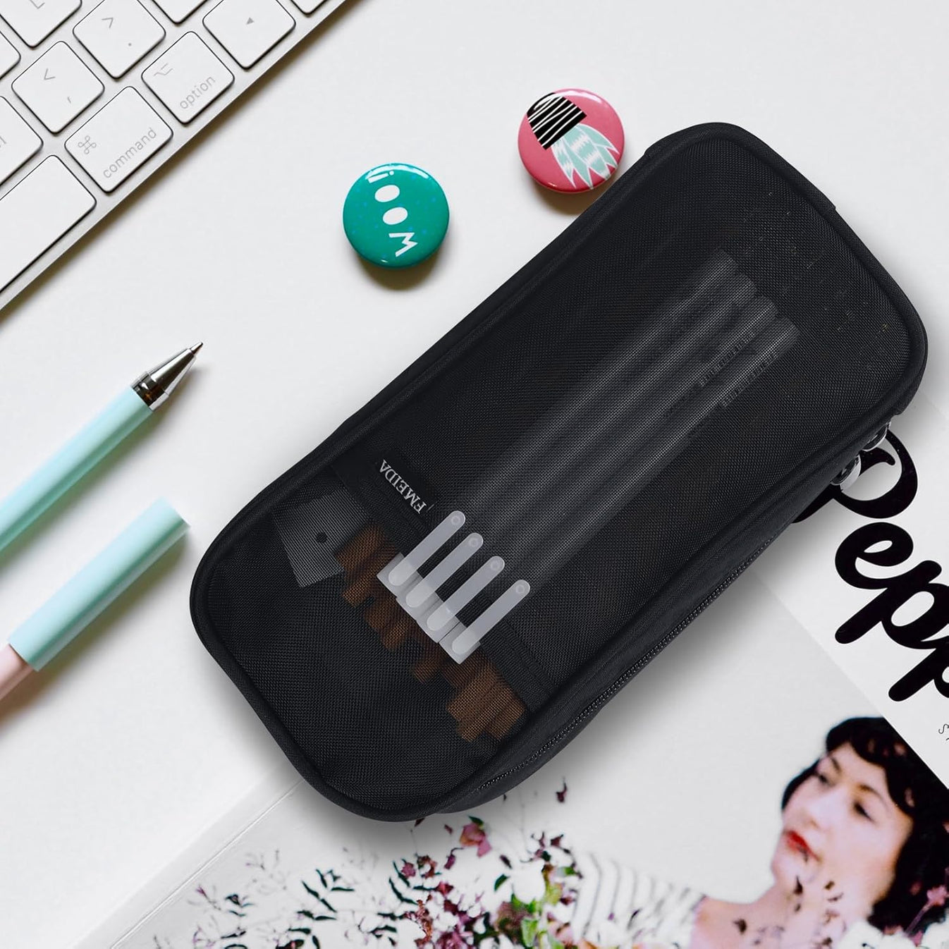Fmeida Grid Mesh Pencil Case – 4-Compartment Organizer, Clear, Black ...